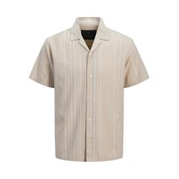 Jack & Jones Kurzarmhemd JACK & JONES "JPRBLARIVER LINEN BL. DOBBY SS SHIRT SN", Herren, Gr. L, N-Gr, ancient scroll stripes:stripes, Web, Obermaterial: 50% Baumwolle, 30% Leinen, 20% Viskose, gestreift, regular fit normal, gerader Abschluss, Hemden, mit Resort Kragen