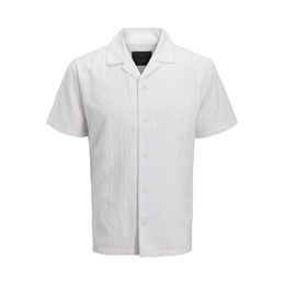 Jack & Jones Kurzarmhemd JACK & JONES "JPRBLARIVER LINEN BL. DOBBY SS SHIRT SN", Herren, Gr. L, N-Gr, hellwei&szlig;, Web, Obermaterial: 50% Baumwolle, 30% Leinen, 20% Viskose, unifarben, regular fit normal, gerader Abschluss, Hemden, mit Resort Kragen