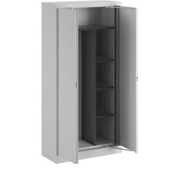 Mauser Stahlschrank mit Einschwenkt&uuml;ren, Garderobe, 3 kurze Fachb&ouml;den, Tiefe 420 mm, lichtgrau