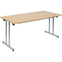 Klapptisch F25, BxT 1600 x 800 mm, Platte Buche-Dekor, Gestell alusilber kaiserkraft