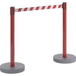 Gurtabsperrpfosten, VE 2 Stk, Fu&szlig; bef&uuml;llbar, Auszug 3700 mm, Pfosten rot, Gurt rot / wei&szlig; kaiserkraft