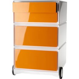 easyBox Rollcontainer easyBox&reg;, 2 Schubladen, 2 Sch&uuml;be flach, wei&szlig; / orange