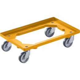 eurokraft basic Profi-Fahrgestell, 600 x 400 mm, 4 Lenkrollen mit Gummibandage, gelb, ab 20 Stk