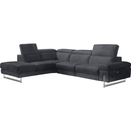 Ecksofa Egoitaliano "Candice, elegant, edel und bequem, erstklassiger Sitzkomfort, L-Form", grau (charcoal), B:278cm H:100cm T:221cm, Sofas, Ecksofa, inkl. 2 elektrischer Relaxfunktionen, Bedienung &uuml;ber Taste an Armlehne