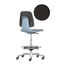bimos Arbeitsdrehstuhl LABSIT, Hochstuhl mit Sitz-Stopp-Rollen und Fu&szlig;ring, Sitz mit Stoffbezug, blau