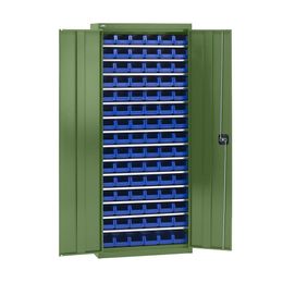 eurokraft pro Materialschrank mit Lagerk&auml;sten, H&ouml;he 1575 mm, 14 Fachb&ouml;den, resedagr&uuml;n