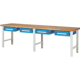 eurokraft pro Werkbank, Baukastensystem Serie 7000, 4 H&auml;ngeschubladen, BxT 3000 x 700 mm