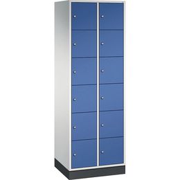 C+P 6er-Schlie&szlig;fachschrank Intro, 2 Abteile, Korpus lichtgrau, T&uuml;ren enzianblau