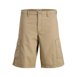 Jack & Jones PlusSize Cargoshorts "JPSTCOLE MATTY CARGO SHORT MID PLS", Herren, Gr. 42 (4XL), N-Gr, crockery, Web, Obermaterial: 100% Baumwolle, JACK & JONES PLUSSIZE, unifarben, relaxed fit knielang, Hosen