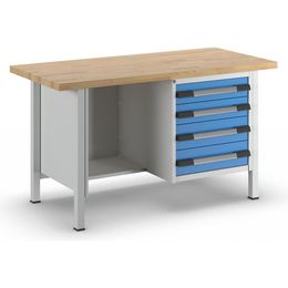 eurokraft pro Werkbank, Gestellbauweise Serie 8000, 4 Schubladen: 2 x 120, 2 x 150 mm, BxT 1500 x 700 mm