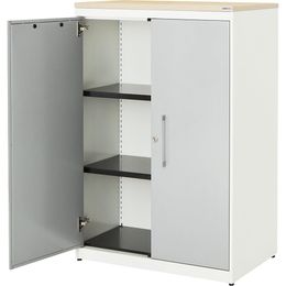 Mauser Fl&uuml;gelt&uuml;renschrank, HxB 1180 x 800 mm, Kunststoffplatte, 2 Fachb&ouml;den, reinwei&szlig; / wei&szlig;aluminium / Ahorn