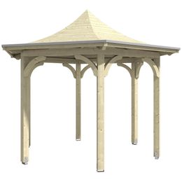 Skan Holz Holzpavillon SKANHOLZ "Versailles", beige (natur), B/H/T: 360cm x 332cm x 418cm, Pavillons, BxTxH: 418x360x332 cm, inkl. Aufschraubstutzen
