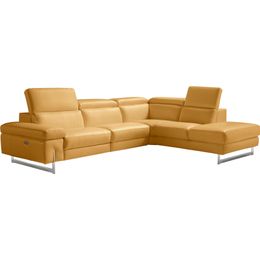 Ecksofa Egoitaliano "Candice, elegant, edel und bequem, erstklassiger Sitzkomfort, L-Form", gelb, B:278cm H:100cm T:221cm, Leder &raquo;BULL&laquo; (echtes Rindsleder). Geschliffenes, pigmentiertes und behandeltes Rindsleder mit einer Dicke von 1, 3-1, 5 mm. Dieses Leder zeigt eine ziemlich weiche Hand mit einem halb undurchsichtigen Aussehen. Es handelt sich um ein gesch&uuml;tztes Leder. Eine leichte Deckschicht