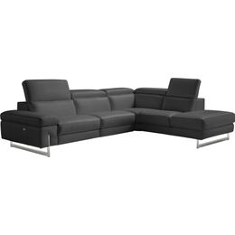 Ecksofa Egoitaliano "Candice, elegant, edel und bequem, erstklassiger Sitzkomfort, L-Form", schwarz (nachtschwarz), B:278cm H:100cm T:221cm, Leder &raquo;BULL&laquo; (echtes Rindsleder). Geschliffenes, pigmentiertes und behandeltes Rindsleder mit einer Dicke von 1, 3-1, 5 mm. Dieses Leder zeigt eine ziemlich weiche Hand mit einem halb undurchsichtigen Aussehen. Es handelt sich um ein gesch&uuml;tztes Leder. Eine l