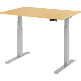 UPLINER-K - Schreibtisch, elektrisch h&ouml;henverstellbar, mit Memoryschalter, BxT 1200 x 800 mm, Buche/alusilber kaiserkraft