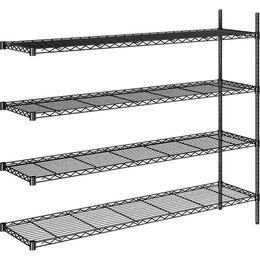 Stahldraht-Gitterregal, schwarz, Fachlast 100 kg, BxT 1520 x 460 mm, Anbauregal, H&ouml;he 1370 mm, 4 Fachb&ouml;den kaiserkraft