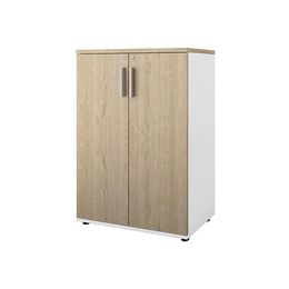 Schrank Portland, BxT 800 x 420 mm, H 1138 mm, T&uuml;rh&ouml;he 1060 mm, wei&szlig; geb&uuml;rstet / Eiche kaiserkraft