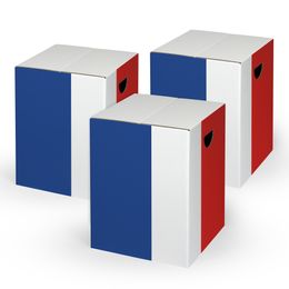 3er-Set Papphocker "Frankreich" bedrucken | 34 x 34 x 47 cm | Deko WM & EM | Griffl&ouml;cher zum Tragen | Sitzhocker & Wellpapp Hocker selbst gestalten