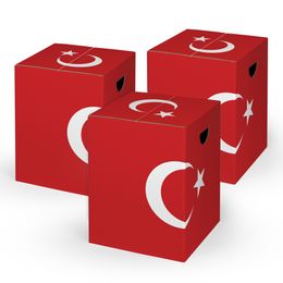 3er-Set Papphocker "T&uuml;rkei" bedrucken | 34 x 34 x 47 cm | Deko WM & EM | Griffl&ouml;cher zum Tragen | Sitzhocker & Wellpapp Hocker selbst gestalten
