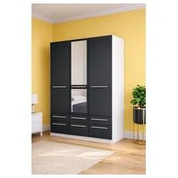 Kleiderschrank Priess "Schrank Garderobe W&auml;scheschrank Barcelona in 5 Breiten", schwarz (schwarz, wei&szlig;), B:140cm H:193cm T:54cm, Holzwerkstoff, Schr&auml;nke, Kleiderschrank, viel Stauraum, ger&auml;umige Schubk&auml;sten, mit Spiegel, MADE IN GERMANY