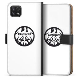 DeinDesign Galaxy A22 5G Handy Klapph&uuml;lle Handyh&uuml;lle aus Kunst Leder schwarz Flip Case Eintracht Frankfurt Logo Eagle Sideflip mit langer Lasche