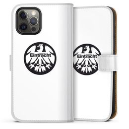 DeinDesign iPhone 12 Pro Max Handy Klapph&uuml;lle Handyh&uuml;lle aus Kunst Leder wei&szlig; Flip Case Eagle Logo Eintracht Frankfurt Sideflip mit Lasche
