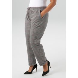 Schlupfhose ANISTON PLUS, Damen, Gr. 44, N-Gr, rot (beige, schwarz, bordeaux), Jersey, Obermaterial: 65% Polyester, 33% Viskose, 2% Elasthan, kariert, figurumspielend lang, Hosen Schlupfhose, in trendigen Karodessin