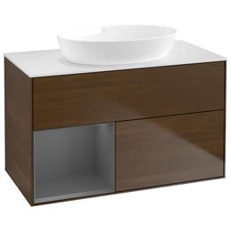 Villeroy & Boch Villeroy und Boch Finion Waschtischunterschrank GA11GKGN 100cm, Abdeckplatte white matt, Emotion, Regale Anthracite matt lacquer, Walnut veneer
