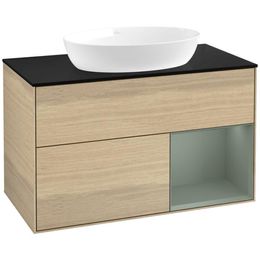 Villeroy & Boch Villeroy und Boch Finion Waschtischunterschrank FA22GMPC 100cm, Abdeckplatte black matt, Regale Olive matt lacquer, Oak Veneer
