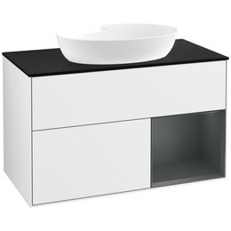 Villeroy & Boch Villeroy und Boch Finion Waschtischunterschrank FA22HGGF 100cm, Abdeckplatte black matt, Regale Midnight matt lacquer, Glossy white lacquer