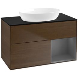 Villeroy & Boch Villeroy und Boch Finion Waschtischunterschrank FA22GKGN 100cm, Abdeckplatte black matt, Regale Anthracite matt lacquer, Walnut veneer
