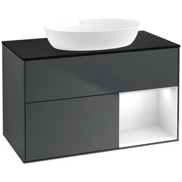 Villeroy & Boch Villeroy und Boch Finion Waschtischunterschrank FA22GFHG 100cm, Abdeckplatte black matt, Regale Glossy white lacquer, Midnight Blue Matt Lacquer