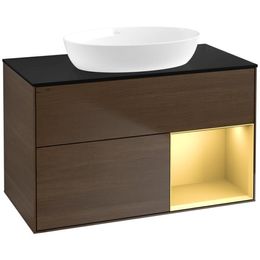 Villeroy & Boch Villeroy und Boch Finion Waschtischunterschrank FA22HFGN 100cm, Abdeckplatte black matt, Regale Gold matt lacquer, Walnut veneer