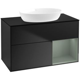 Villeroy & Boch Villeroy und Boch Finion Waschtischunterschrank FA22GMPD 100cm, Abdeckplatte black matt, Regale Olive matt lacquer, Black matt lacquer
