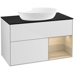 Villeroy & Boch Villeroy und Boch Finion Waschtischunterschrank FA22PCMT 100cm, Abdeckplatte black matt, Regale Oak Veneer, White matt lacquer