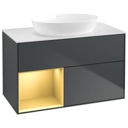 Villeroy & Boch Villeroy und Boch Finion Waschtischunterschrank GA11HFHG 100cm, Abdeckplatte white matt, Emotion, Regale Gold matt lacquer, Midnight Blue Matt Lacquer