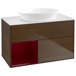 Villeroy & Boch Villeroy und Boch Finion Waschtischunterschrank GA11HBGN 100cm, Abdeckplatte white matt, Emotion, Regale Peony matt lacquer, Walnut veneer