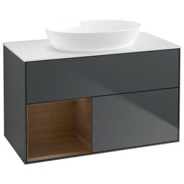 Villeroy & Boch Villeroy und Boch Finion Waschtischunterschrank GA11GNHG 100cm, Abdeckplatte white matt, Emotion, Regale Walnut Veneer, Midnight Blue Matt Lacquer