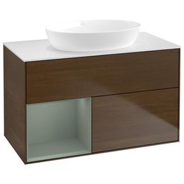Villeroy & Boch Villeroy und Boch Finion Waschtischunterschrank GA11GMGN 100cm, Abdeckplatte white matt, Emotion, Regale Olive matt lacquer, Walnut veneer