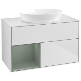 Villeroy & Boch Villeroy und Boch Finion Waschtischunterschrank GA11GMMT 100cm, Abdeckplatte white matt, Emotion, Regale Olive matt lacquer, White matt lacquer