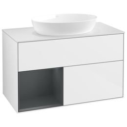 Villeroy & Boch Villeroy und Boch Finion Waschtischunterschrank GA11HGGF 100cm, Abdeckplatte white matt, Emotion, Regale Midnight matt lacquer, Glossy white lacquer