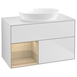 Villeroy & Boch Villeroy und Boch Finion Waschtischunterschrank GA11PCMT 100cm, Abdeckplatte white matt, Emotion, Regale Oak Veneer, White matt lacquer