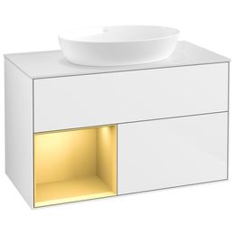 Villeroy & Boch Villeroy und Boch Finion Waschtischunterschrank GA11HFGF 100cm, Abdeckplatte white matt, Emotion, Regale Gold matt lacquer, Glossy white lacquer