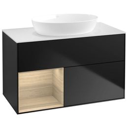 Villeroy & Boch Villeroy und Boch Finion Waschtischunterschrank GA11PCPD 100cm, Abdeckplatte white matt, Emotion, Regale Oak Veneer, Black matt lacquer