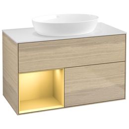 Villeroy & Boch Villeroy und Boch Finion Waschtischunterschrank GA11HFPC 100cm, Abdeckplatte white matt, Emotion, Regale Gold matt lacquer, Oak Veneer