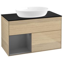 Villeroy & Boch Villeroy und Boch Finion Waschtischunterschrank GA12GKPC 100cm, Abdeckplatte black matt, Emotion, Regale Anthracite matt lacquer, Oak Veneer
