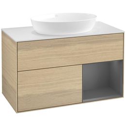 Villeroy & Boch Villeroy und Boch Finion Waschtischunterschrank FA21GKPC 100cm, Abdeckplatte white matt, Regale Anthracite matt lacquer, Oak Veneer