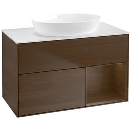 Villeroy & Boch Villeroy und Boch Finion Waschtischunterschrank FA21GNGN 100cm, Abdeckplatte white matt, Regale Walnut Veneer, Walnut veneer