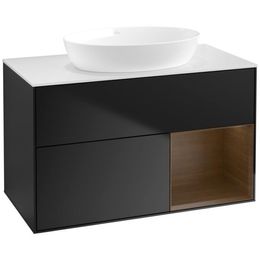 Villeroy & Boch Villeroy und Boch Finion Waschtischunterschrank FA21GNPD 100cm, Abdeckplatte white matt, Regale Walnut Veneer, Black matt lacquer