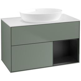 Villeroy & Boch Villeroy und Boch Finion Waschtischunterschrank FA21PDGM 100cm, Abdeckplatte white matt, Regale Black matt lacquer, Olive Matt Lacquer
